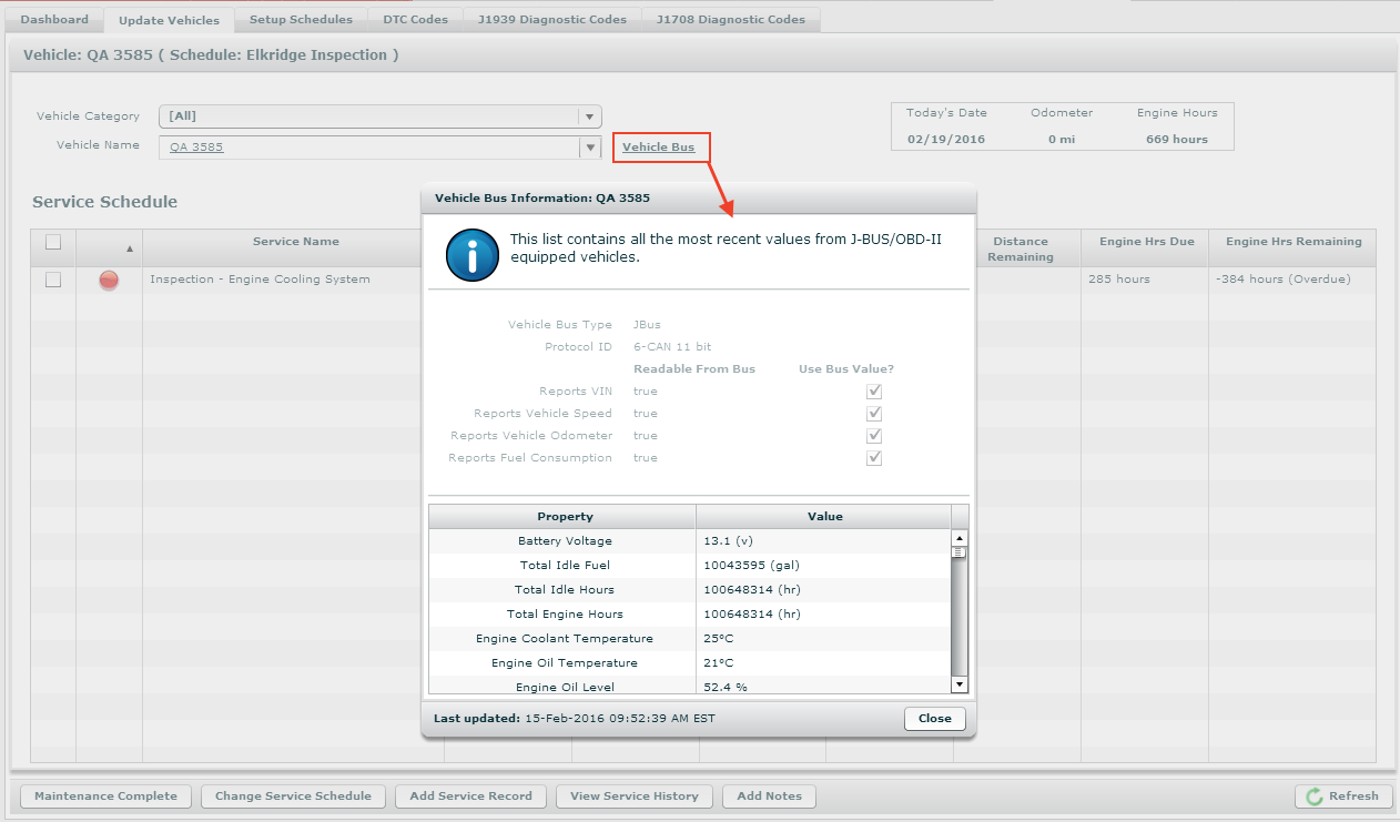 FleetOutlook Help - View Vehicle Bus